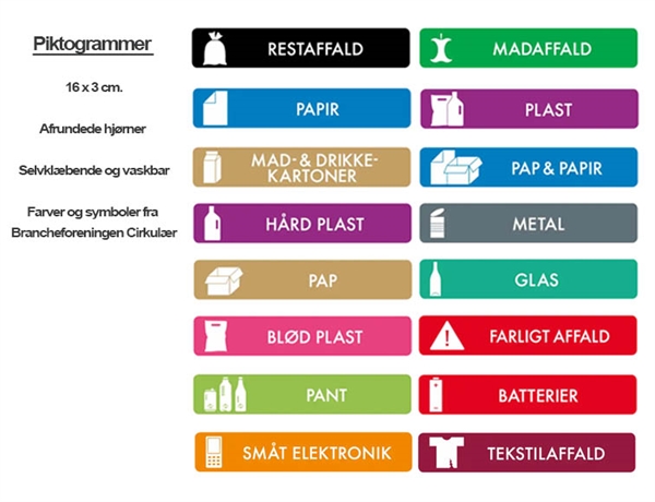 Selvklæbende piktogram m. afrundede hjørner, 16x3 cm (farvet) | BOEL